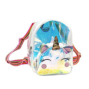 Holographic Clear Unicorn Girl Backpack Purse See-through Casual Daypack Satchel Travel Shoulder Bag
