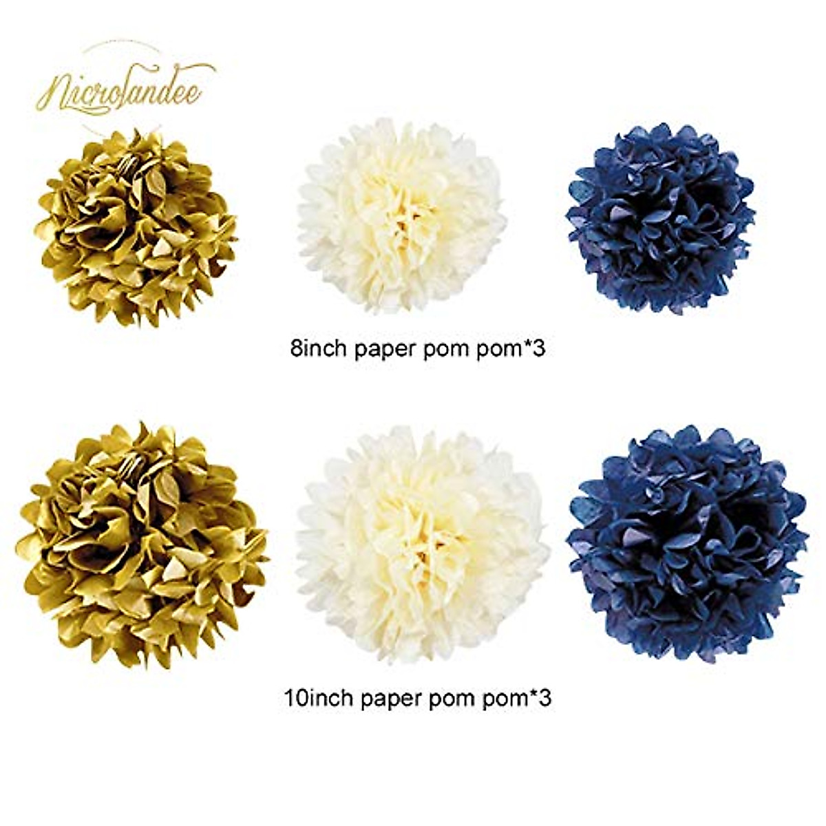 NICROLANDEE Navy Blue Gold Party Decoration Kit Nautical Baby Shower Hanging Pom Poms Paper Garland Party Confetti for Navy Party Get Ready Bridal Shower Wedding Birthday Bachelorette (Navy Gold)