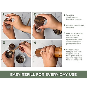 Saffron & Sage Premium Acacia Wood Salt and Pepper Grinder Set of 2-8” Tall Salt and Peppercorn Mill with Adjustable Coarse Settings, Rust Resistant, Smooth and Quality Grinding Mechanism