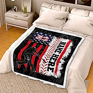 TEEMAN Personalized Baseball Blanket for Boy, American Flag Throw Blanket, Custom Name Number Baseball Gifts for Boys 8-12, Gift for Sport Baseball Player and Lover on Birthday, Baseball Season