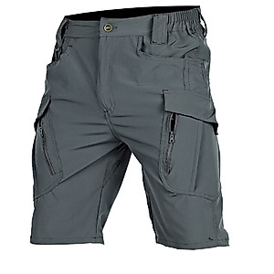 Mens Work Shorts Cargo Camo Mens Shorts Classic Fit Elastic Waist Waistband Cargo Shorts Multi Pockets Summer Wrinkle-Free Tooling Shorts Men's Long Cargo Shorts Gray XL
