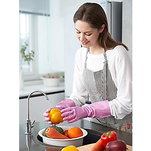 LANON wahoo Skin-Friendly Cleaning Gloves, Dishwashing Kitchen Gloves with Cotton Flocked Liner, Reusable, Non-Slip, Mauve Mist, Small