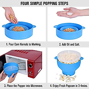 PrettyCare Microwave Popcorn Popper, Silicone Popcorn Popper Bowl, Collapsible Popcorn Maker, BPA Free and Dishwasher Safe Popcorn Machine (Light blue)