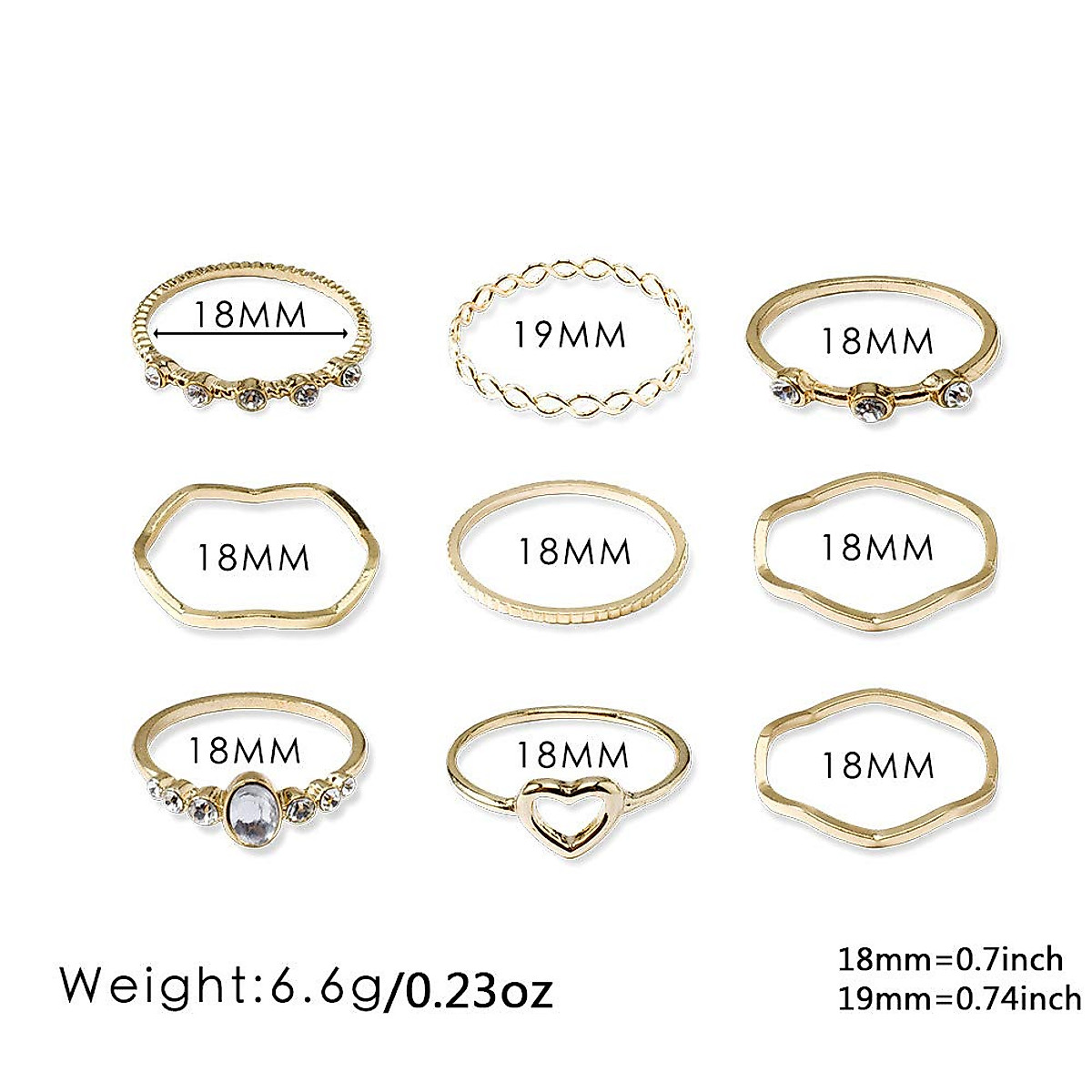 GRAEEN Knuckle Rings Index Finger Rings Hollow Love Rose Gold Ring Sets for Women (Pack of 9) (Style 1)