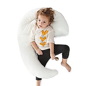 Choc chick Curve Long Toddler Kids Body Pillow for Sleeping,34x28inches Moon Shape Soft Child Hug Sleep Pillow,100% Organic Cotton Pillowcase Washable Breathable Crib Pillows