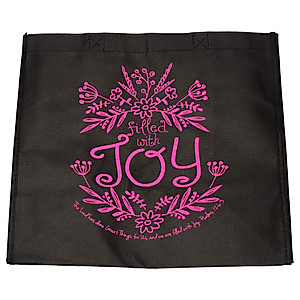 Divinity Boutique Filled With Joy 12 x 12 Inch Reusable Eco-Friendly Tote Bag, Black/Hot Pink, Pack of 2