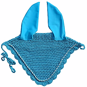 Horse Ear Bonnet Breathable Crochet Bonnet Fly Viel Mask Hood with Lycra Ear Covers Full (Teal)