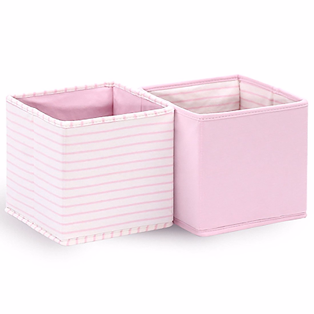 Baby Nursery Storage Cloth Totes/Bins 2-Pack in White and Pink Stripes and Solids - 7 Inch Collapsible Foldable Fabric Cubes for Nursery, Home, or Office Organizer