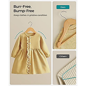 SONGMICS Kids Wooden Hangers 20 Pack, Solid Wood Baby Hangers, Children's Coat Hangers with Pants Bar, Shoulder Notches, Swivel Hooks, 12.6 x 7.5 Inches, Natural and Silver UCRW06NL