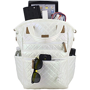 BODHI Quilted Luxe Top Handles Backpack with Trolley Sleeve - White Iridescent
