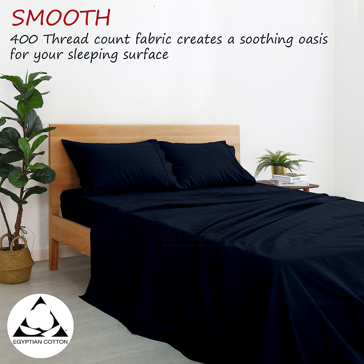 400 Thread Count 100% Egyptian Cotton Sheet Set - Olympic Queen Size Sheets Set - 12 inch Deep Pocket of Fitted Sheet - 4 Piece Sheet Set (Navy Blue Stripe - Olympic Queen 12 inch Deep Pocket Sheets)