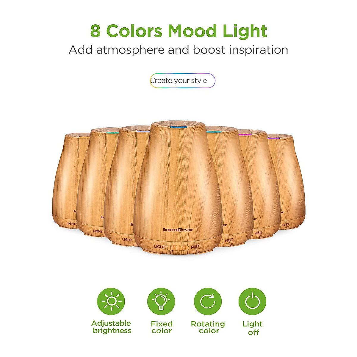 InnoGear Essential Oil Diffuser with Oils, 100ml Aromatherapy Diffuser with 6 Essential Oils Set, Aroma Cool Mist Humidifier Gift Set, Yellow Wood Grain