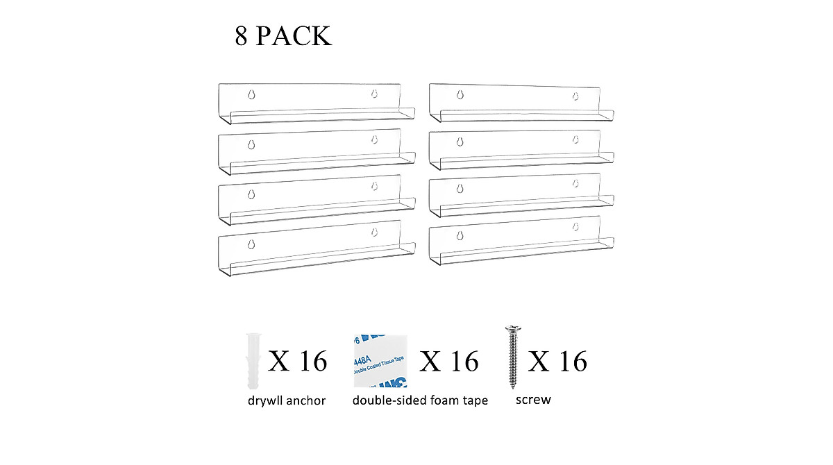 ZOOFOX 8-Pack Clear Vinyl Record Display Shelves for Walls