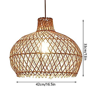 LATAFA Rattan Cage Chandelier Handmade Lamp Shade Light Fixture Ceiling Wicker Woven Pendant Light Adjustable Height Indoor Rattan Woven Hanging Lamp for Dining Room Bedroom Kitchen Island