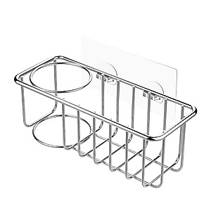 2-in-1 Stainless Steel Kitchen Adhesive Sponge Holder Brush Holder Sink Organizer Rustproof and Waterproof