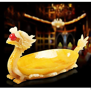 2 PCS Resin Dragon Sushi Boat Serving Tray Set, 21.3Inch Seafood Plate, Japanese Food Tableware, Salmon Platter, Dry Ice Plate, Large Sushi Boat Plate for Sashimi Board Seafood Party, Gold/Green