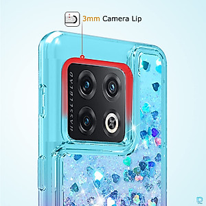Dzxouui for OnePlus 10 Pro Case with Screen Protector, Women Girls Cute Clear Glitter Flowing Quicksand Soft TPU Phone Case Cover for OnePlus 10 Pro 5G - Teal/Purple