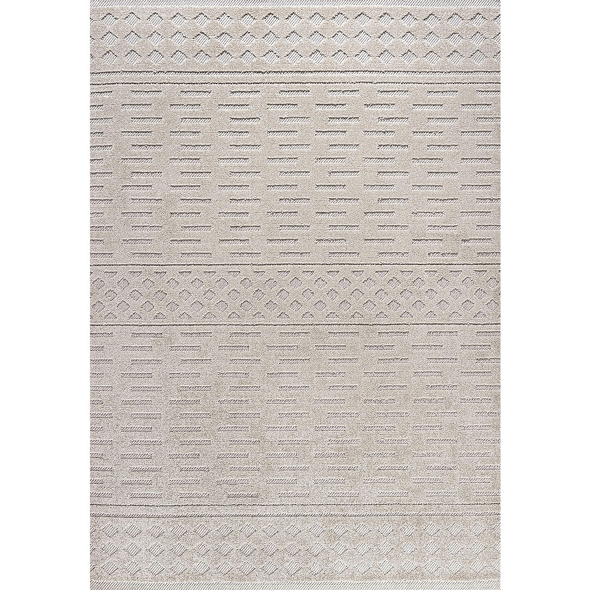 JONATHAN Y SBH100A-5 Xlendi High-Low Pile Moroccan Geometric Indoor Outdoor Area-Rug Bohemian Contemporary Easy-Cleaning High Traffic Bedroom Kitchen Backyard Patio Porch Non Shedding, 5 X 8, Beige