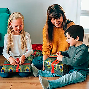 CENTRAL 23 Animal Print Wrapping Paper - 6 Sheets Gift Wrap - Green Wrapping Paper - Peacock Feathers - Birthday Wrapping Paper For Women - Comes With Fun Stickers