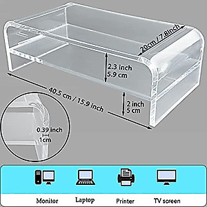 TINOMAR Acrylic Monitor Stand 2 Tier, Computer Monitor Stand Riser for iMac, PC, Desktop, Laptop, TV Screen, Printer with Sturdy Platform, Transparent Ergonomic Monitor Stand for Home and Office