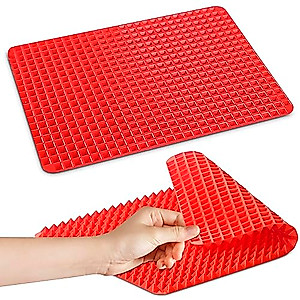 Silicone Baking Mat Red Pyramid - Nonstick Bakeware Microwave Bacon Cooker Pastry Mats Red BBQ Grill Mat Baking Supplies - 16 X 11'' Healthy Food Grade Silicone Mats For Kitchen Counter Grilling Mat