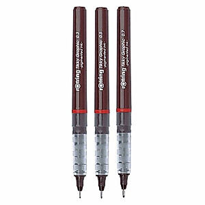 Rotring Tikky Graphic Fineliner Pens, 0.7mm & 0.5mm & 0.3mm, Black Ink, 3 Count