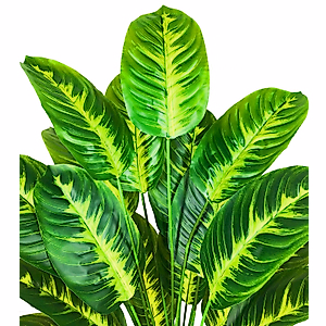 Rozwkeo Artificial Plants Fake Ficus Tree Leaves with Stems 29" Tall Faux Bird of Paradise Palm Tree Imitation Frond Green Leaf Tropical Plants Greenery Floral Jungle Party Home Garden Decoration