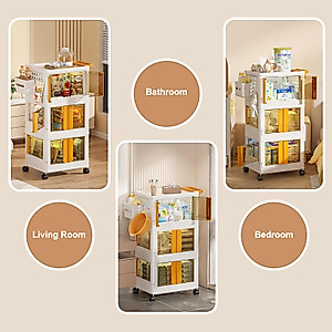 Sineda Storage Bins with Lids - 28 Quart Collapsible Storage Bins, Stackable Storage Bins with Wheels and Door, Ideal for Storage and Organization.(Off White - 3Pack)