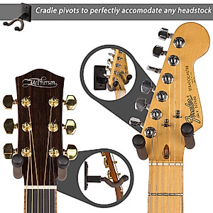 String Swing Guitar Hanger - Holder for Electric Acoustic and Bass Guitars - Stand Accessories Home or Studio Wall - Musical Instruments Safe without Hard Cases - Black Heavy Duty Steel BCC11K 2-Pack