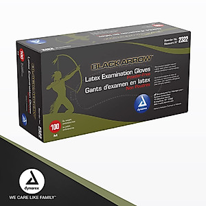 Dynarex Black Arrow Disposable Latex Exam Gloves, Powder-Free, For Healthcare, Law Enforcement, Tattoo, Salon or Spa, Black (100, Medium)