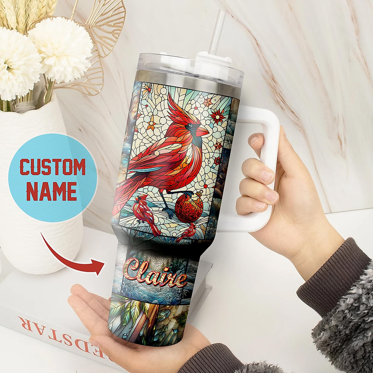 WAZONE Personalized Cardinal Birds 40oz Tumbler with Handle and Straw Lid Stainless Steel Insulated Cup Tumblers Its Hard To Forget Someone Who Gave You So Much To Remember Sympathy Gift