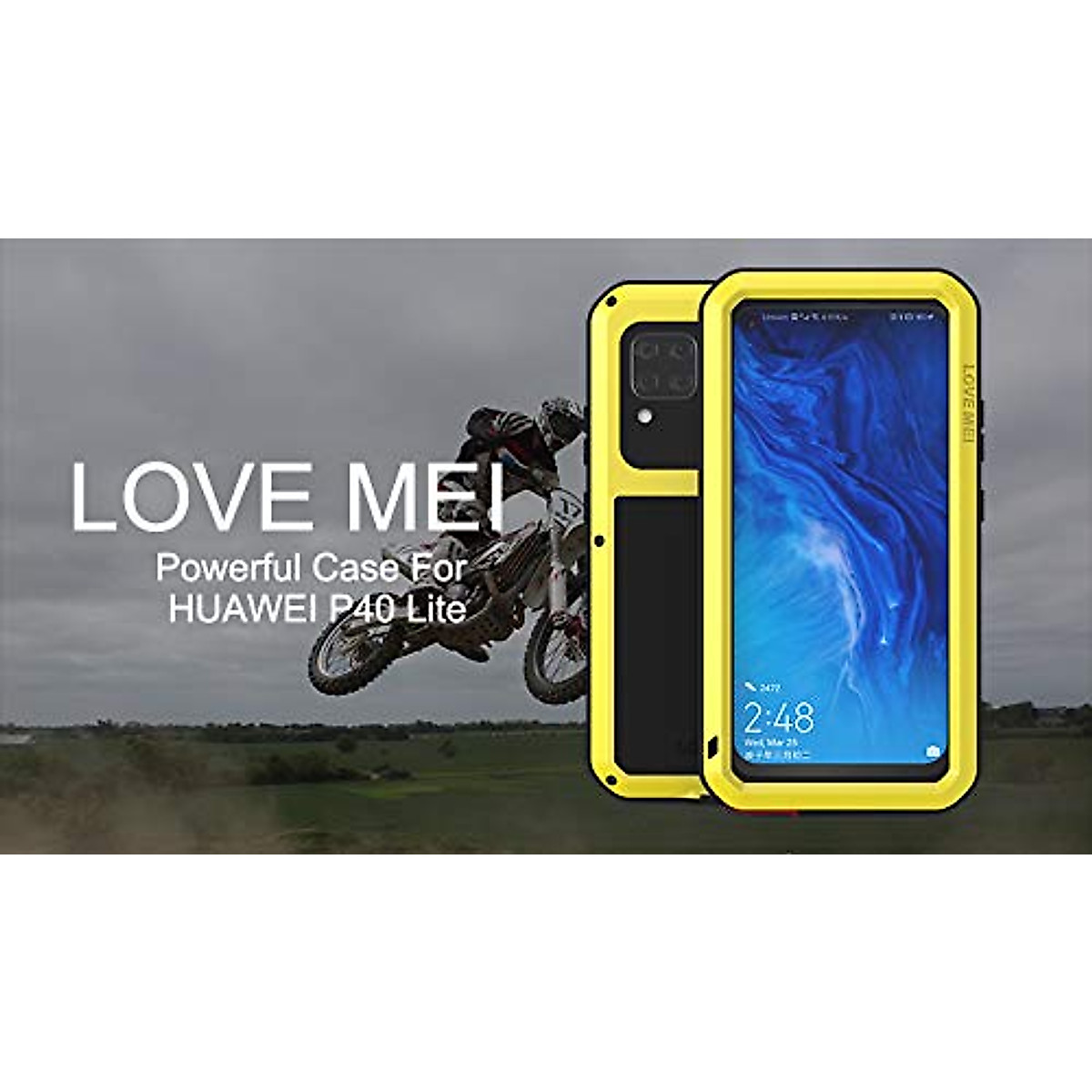 LOVE MEI Metal Case for Huawei P40 Lite, Heavy Duty Military Bumper Robust Dustproof Shockproof Anti-Drop Aluminum Metal Full Body Protection case Cover with Tempered Glass for Huawei P40 Lite (Black)