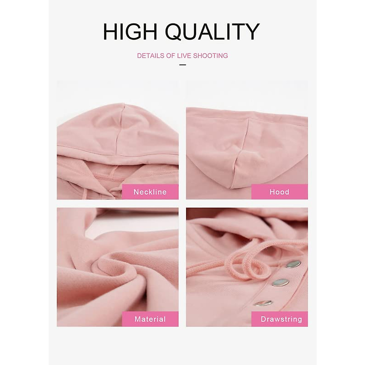 Dokotoo Womens Ladies Winter Sweatshirt for Women Comfy Simple Plain Drawstring Hoodies Front Button Collar Fleece Long Sleeve with Pockets Hooded Pullovers Casual Loose Fit Fall Tops Shirts Large