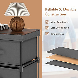 GOFLAME Fabric Dresser with 2 Drawers, Nightstand for Bedroom, Bedside Table with Removable Fabric Bins & Handles, Sofa Side Table, End Table for Living Room, Entryway, Grey & Rustic Brown