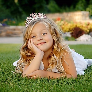 Vovii Birthday Sash and Tiara for Girls Birthday Girl Sash and Rhinestone Tiara Set Birthday Decoration Headband for Little Girl Hair Accessories for Birth Party Pink