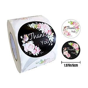 FUNWALTILES Thank You 2 Designs 500pcs Floral Wedding Gift Decoration Mail Seals Roll Labels Sticker Round 2"
