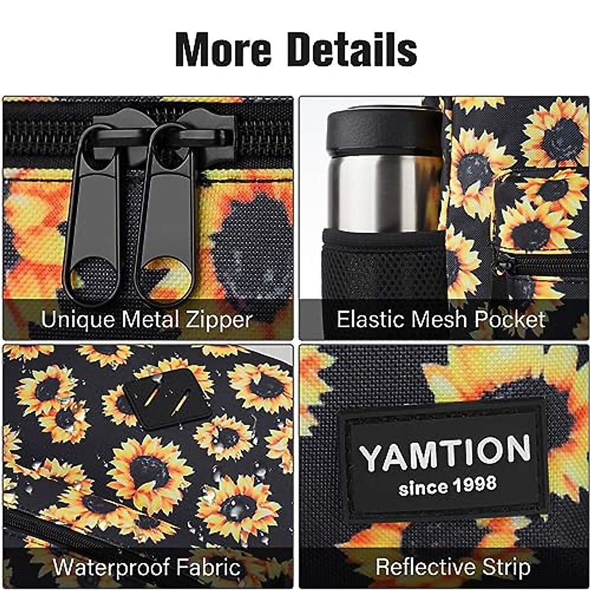 YAMTION School Backpack,Sunflower Bookbag Men and Teen Boy Schoolbag with USB Charging Port for High School College Office Work Travel