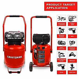 Craftsman Air Compressor, 10 Gallon Peak 1.8 Horsepower Oil-free Compressor, Max 150 PSI, Vertical Compressor Air Tools, Model: CMXECXA0331042, Red