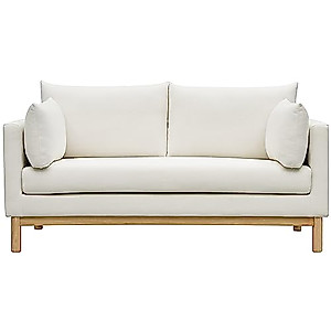 Meridian Furniture 157Cream-L Langham Collection Mid-Century Modern Linen Textured Fabric Upholstered Loveseat, Cream Linen Textured Fabric, Natural Finish Wood Base, 66" W x 33.5" D x 33" H, Cream