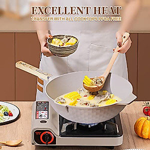 Ilovfeot Nonstick Wok Pan with Lid,Non Stick Wok Frying Pan 13 inch with Stay Cool Handle,Cooking Wok,Induction Compatible,Scratch Resistant,Dishwasher and Oven Safe