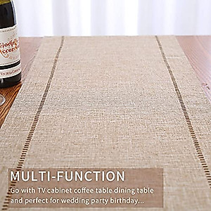 Tosewever Decorative Linen Table Runner Farmhouse Style Tabletop Collection 14 x 72 Inches Table Runners for Everyday Dining Wedding Party Holiday Home Decor (14" x 72", Light Coffee/Straight)