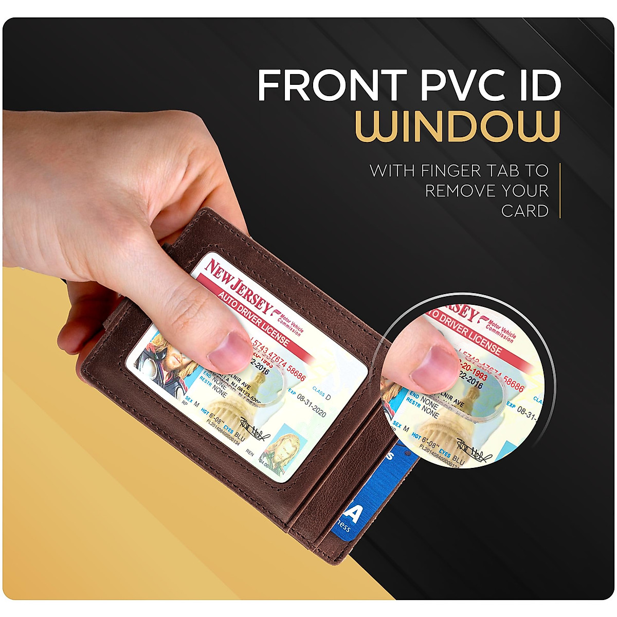 Money Clip Leather Wallet For Men Slim Front Pocket RFID Blocking with Super Strong Magnetic