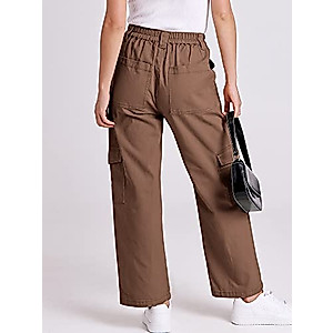 ANRABESS Women's Cargo Pants High Waisted Baggy Multiple Pockets Casual Work Pants Trendy Fashion Relaxed Fit Trousers Y2k for Teen Girls 1017shenka-S Brown