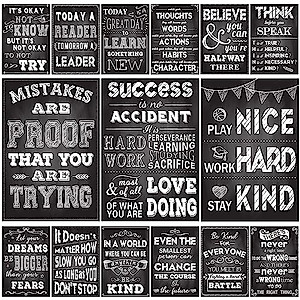 Whaline 20 Pack Motivational Classroom Posters, Chalkboard Design Inspirational Quotes Posters, Waterproof Classroom Wall Arts for Students Teachers Classroom Decorations, 12 x 17 Inch