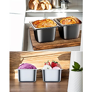 QWAQi 5 Pack Stainless Steel Hotel Pans，1/6 Size，6"" Deep Steam Table Pan，Commercial Food Storage Containers Stackable Metal Steamer Pan for Hotel Restaurant Buffet Party (1/6 Size x 6" Deep)