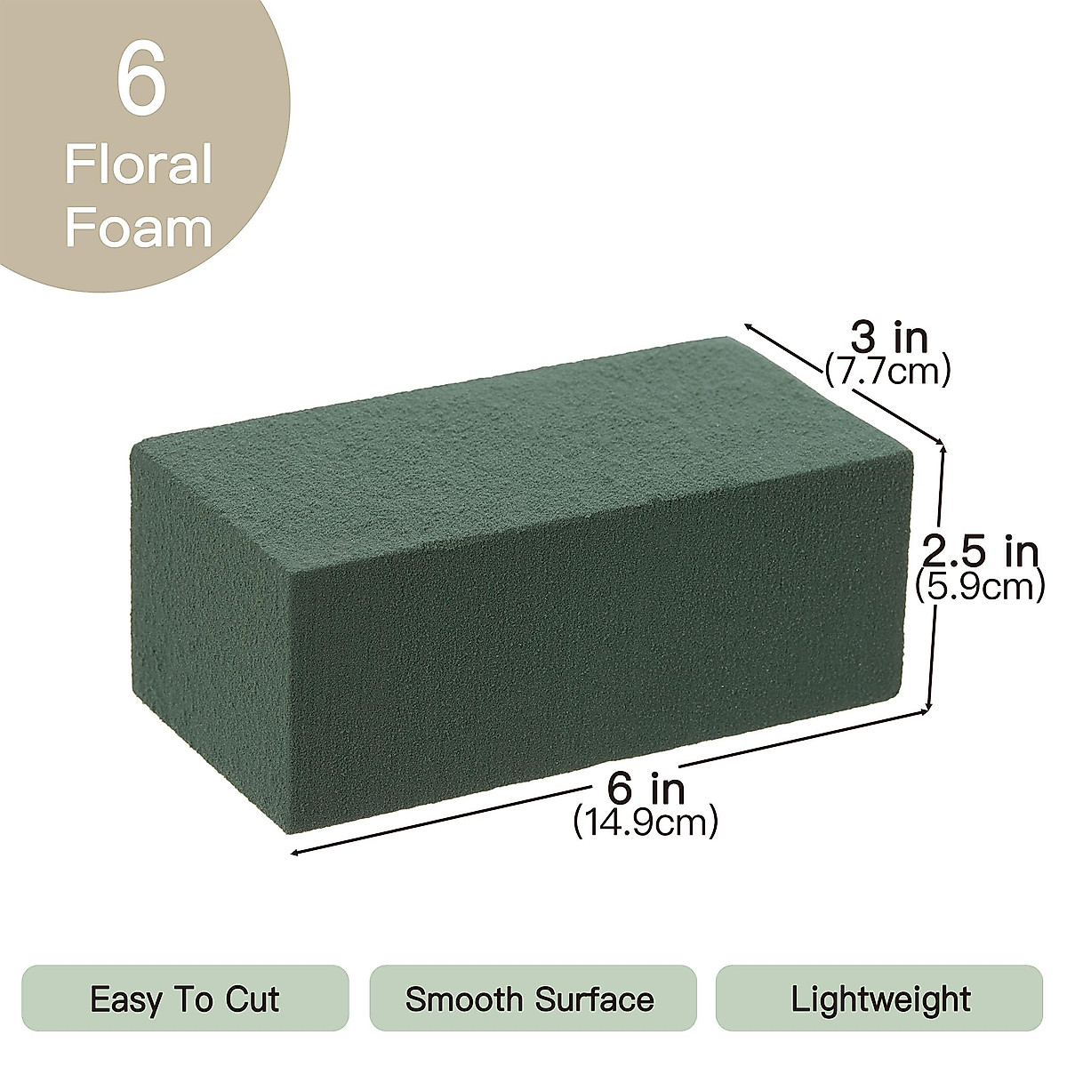 Crafare 6x3x2.5 Inch Wet Floral Foam Blocks Rectangle Small Size Foam Bricks for Fresh Artificial Flower Arrangements Wedding Centerpiece Party Home Decoration Pack of 6 Green