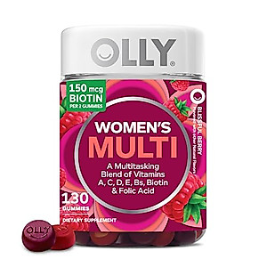 OLLY Women's Multivitamin Gummy, Vitamins A, D, C, E, Biotin, Folic Acid, Adult Chewable Vitamin, Berry Flavor, 65 Day Supply - 130 Count (Packaging May Vary)