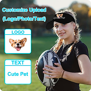 Custom Visor Hat for Men Women Personalized Design Your Own Text Logo Adjustable Sport Baseball Cap (Polyester, White)