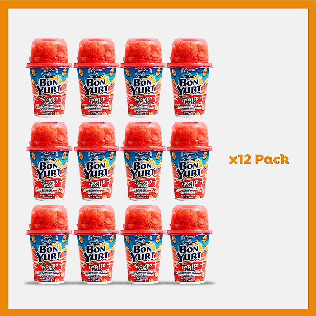 BON YURT ALPINA - Pack of 12, 5.78 Oz - Flip Yogurt with Frosted Flakes Cereal Cups - Breakfast Food Cereals - Kids Yogurt - Yogurt with Toppings