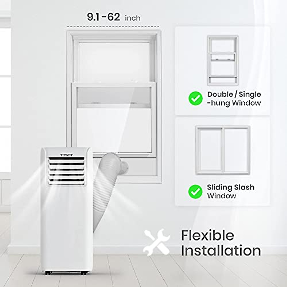 TOSOT 10,000 BTU Air Conditioner Easier to Install, Quiet and 3-in-1 Portable AC, Dehumidifier, Fan for Rooms Up to 300 sq ft, Aovia Series, White